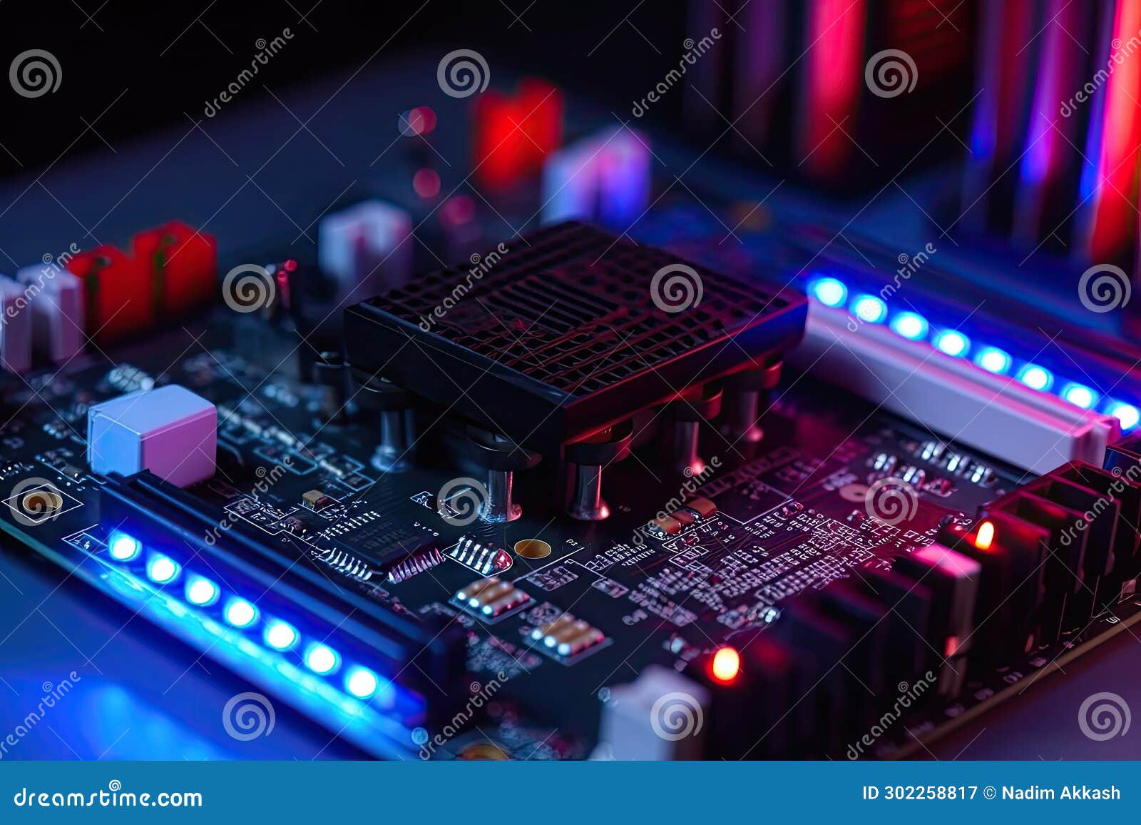 Socket Am4 Close AM4 Socket Motherboard Neon Red Blue Lights Computer ...