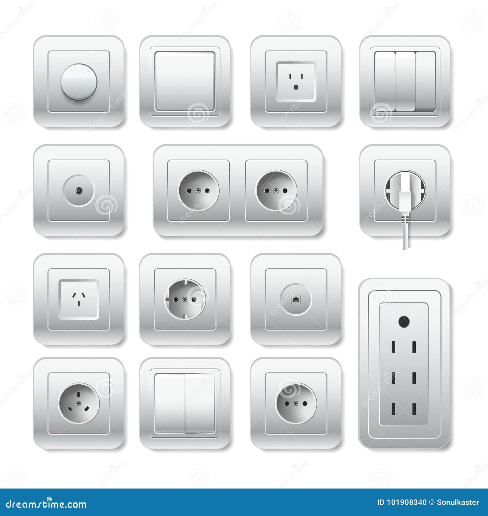 Socket Electirc Outlets And Cable Power Inlets Vector 3D Icons ...