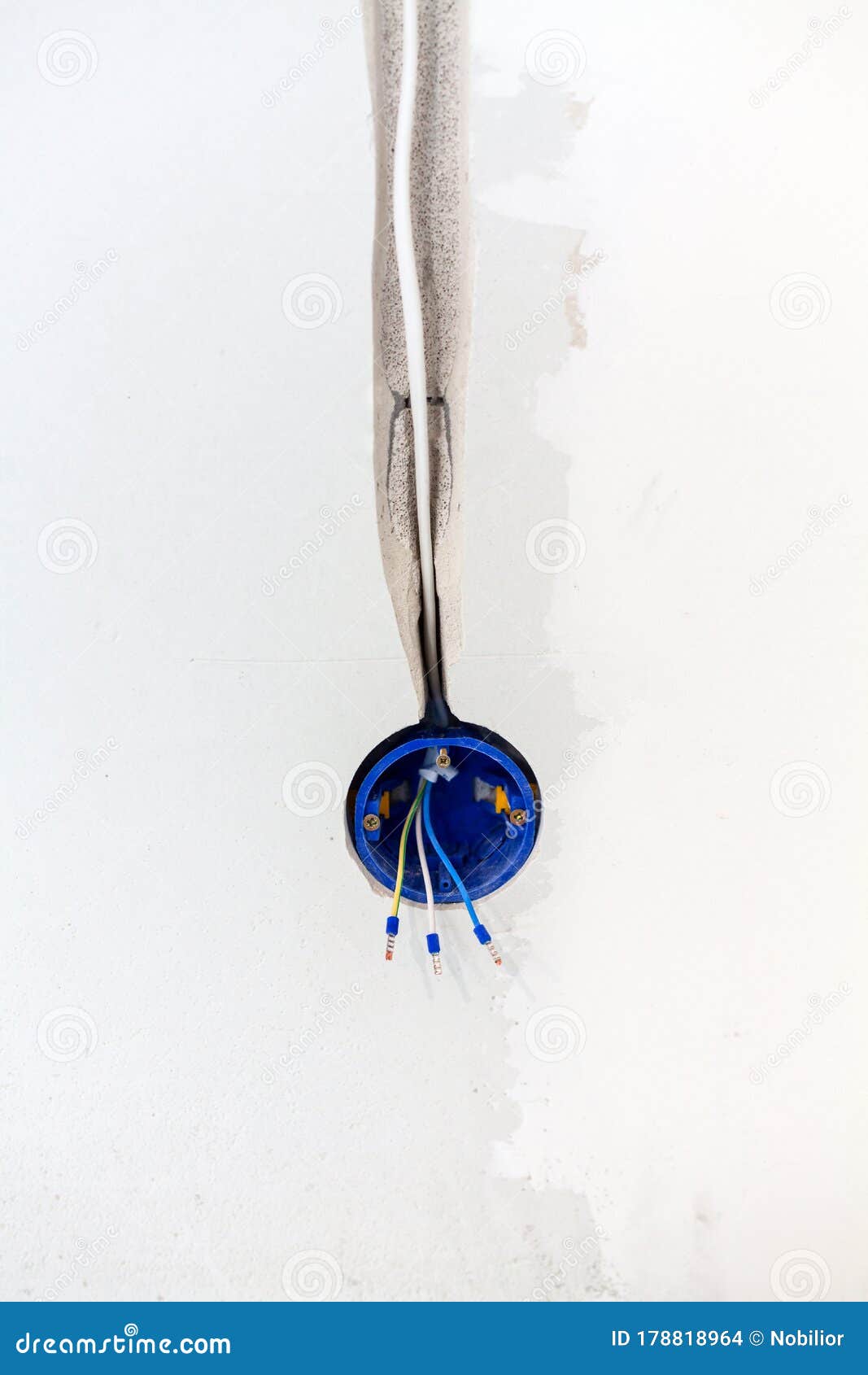 Socket and Electrical Wires on the Wall, Building New Home Concept ...