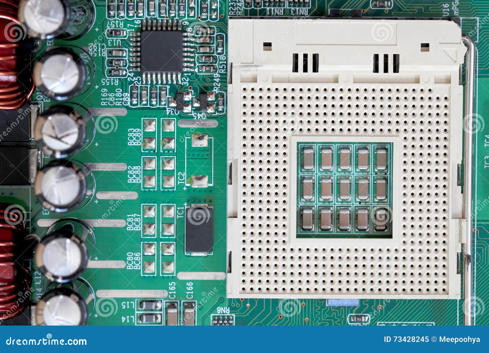 Socket Electronics Components on PC Computer Mainboard. Stock Image ...