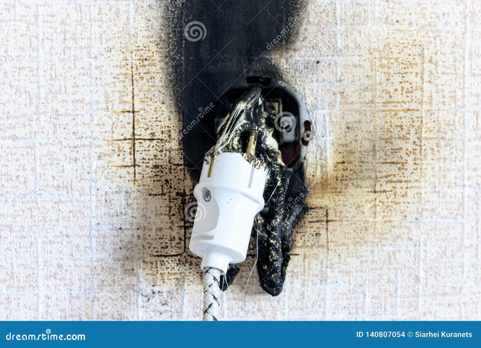 . Socket on Fire. he is Real. There is Plastic Melting Stock Photo ...
