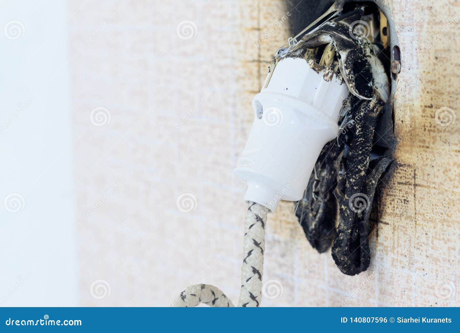 . Socket on Fire. he is Real. There is Plastic Melting Stock Photo ...