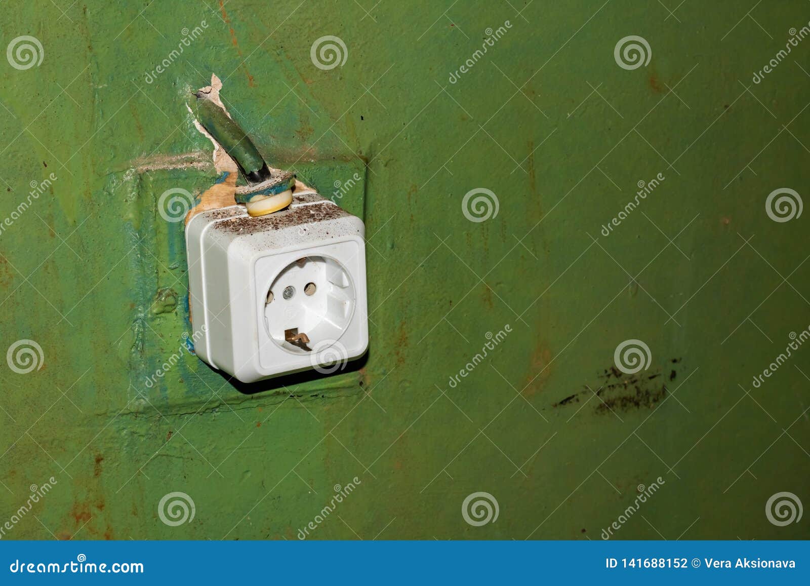 Socket on the Old Green Wall Close Up Stock Photo - Image of light ...
