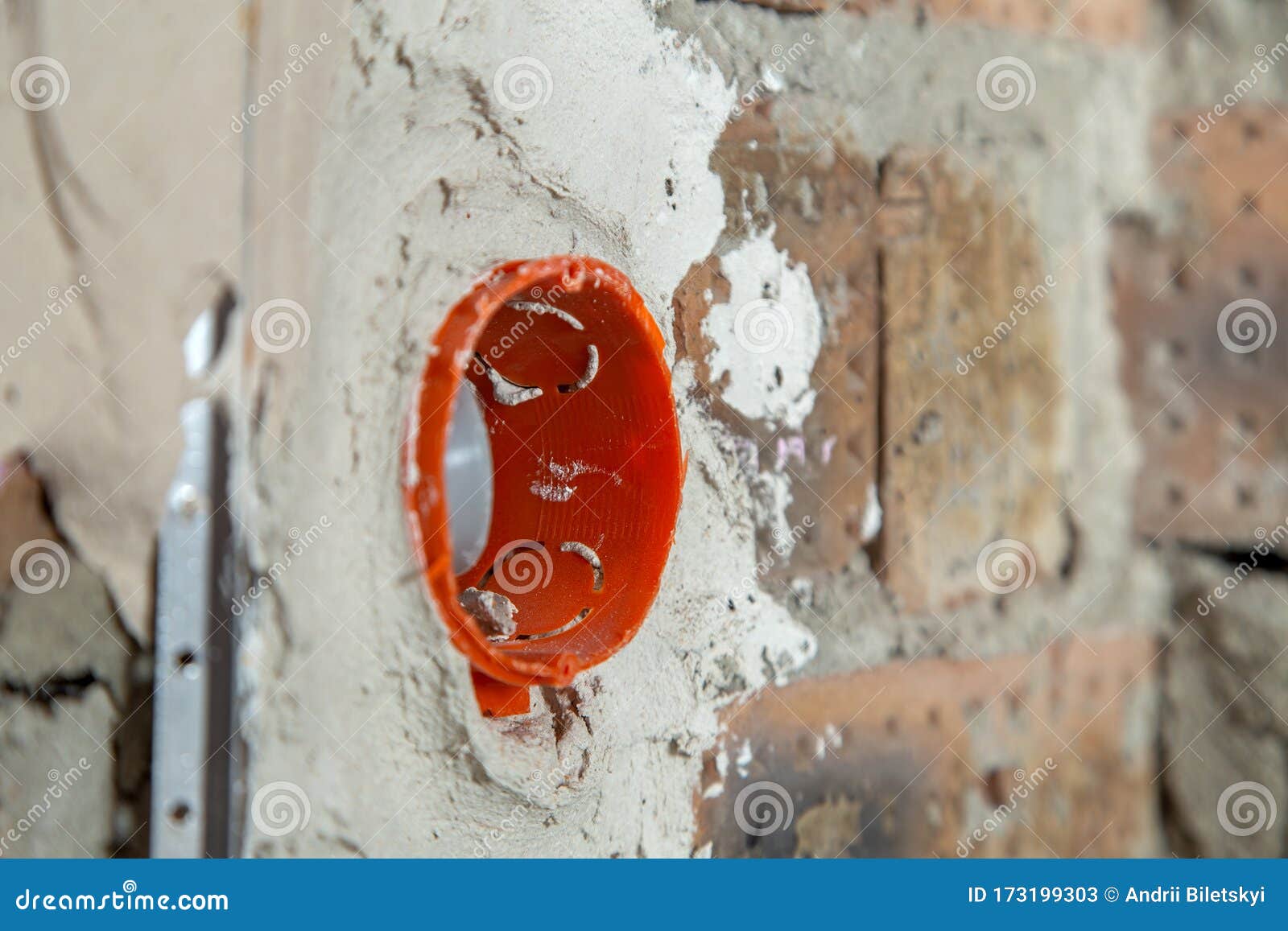Socket Orange Boxes With Wires In A Wall. Cabling Installation Of ...