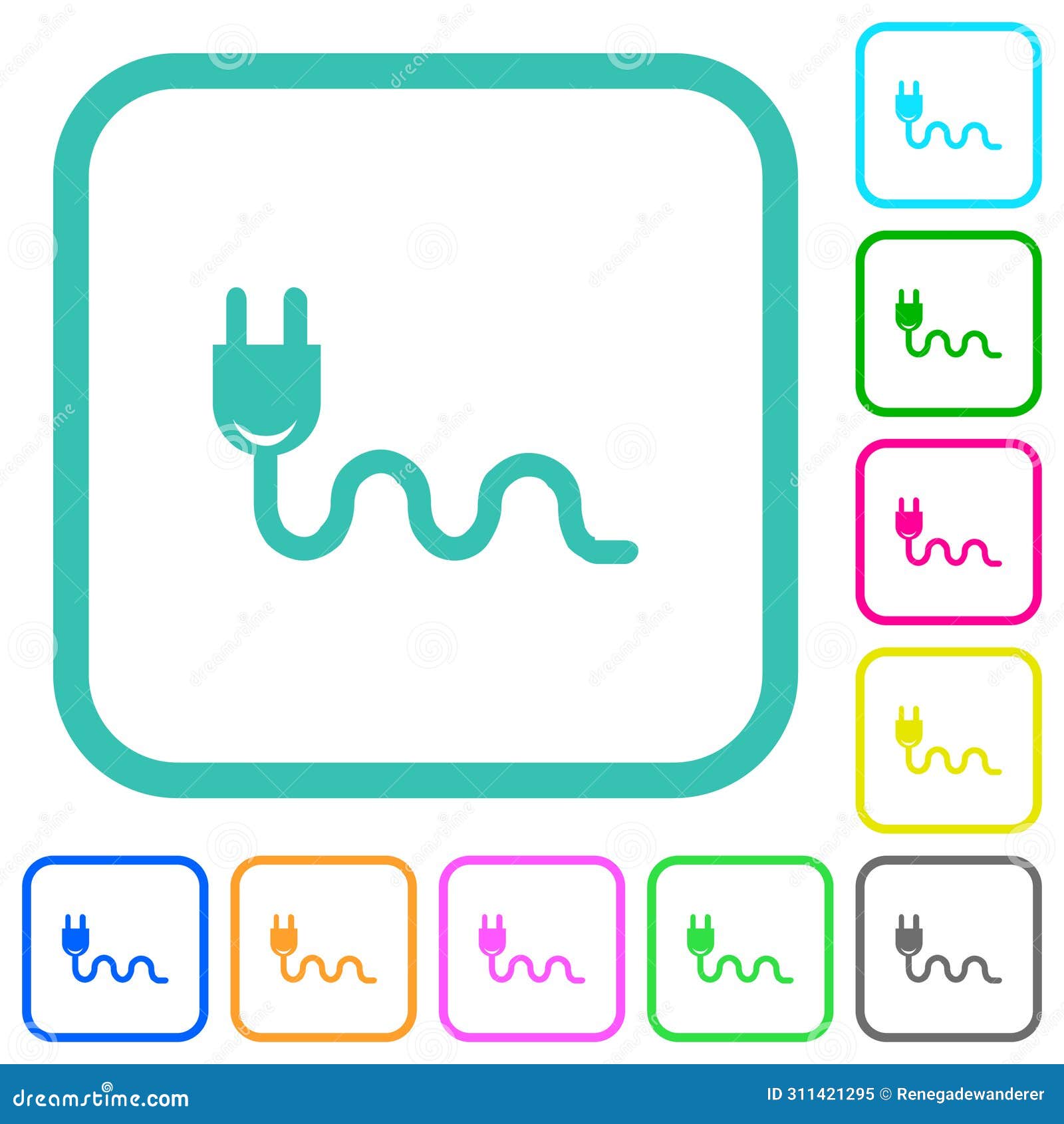 Socket Plug and Cable Solid Vivid Colored Flat Icons Stock Vector ...