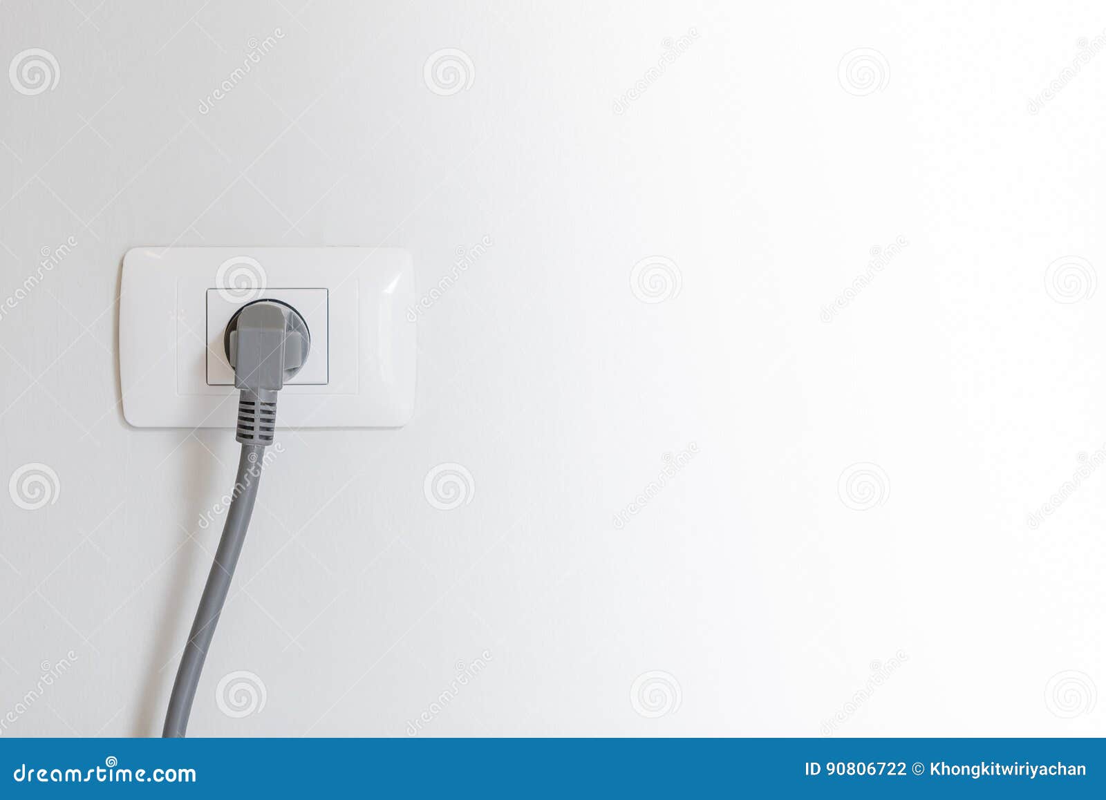 Socket Plug with Electric Plug Line on White Wall Stock Photo - Image ...