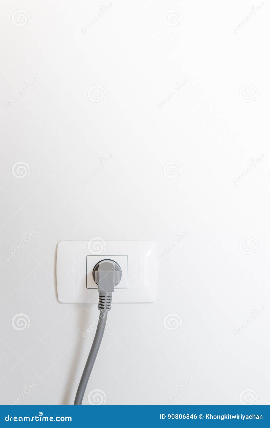 Socket Plug with Electric Plug Line on White Wall Stock Photo - Image ...