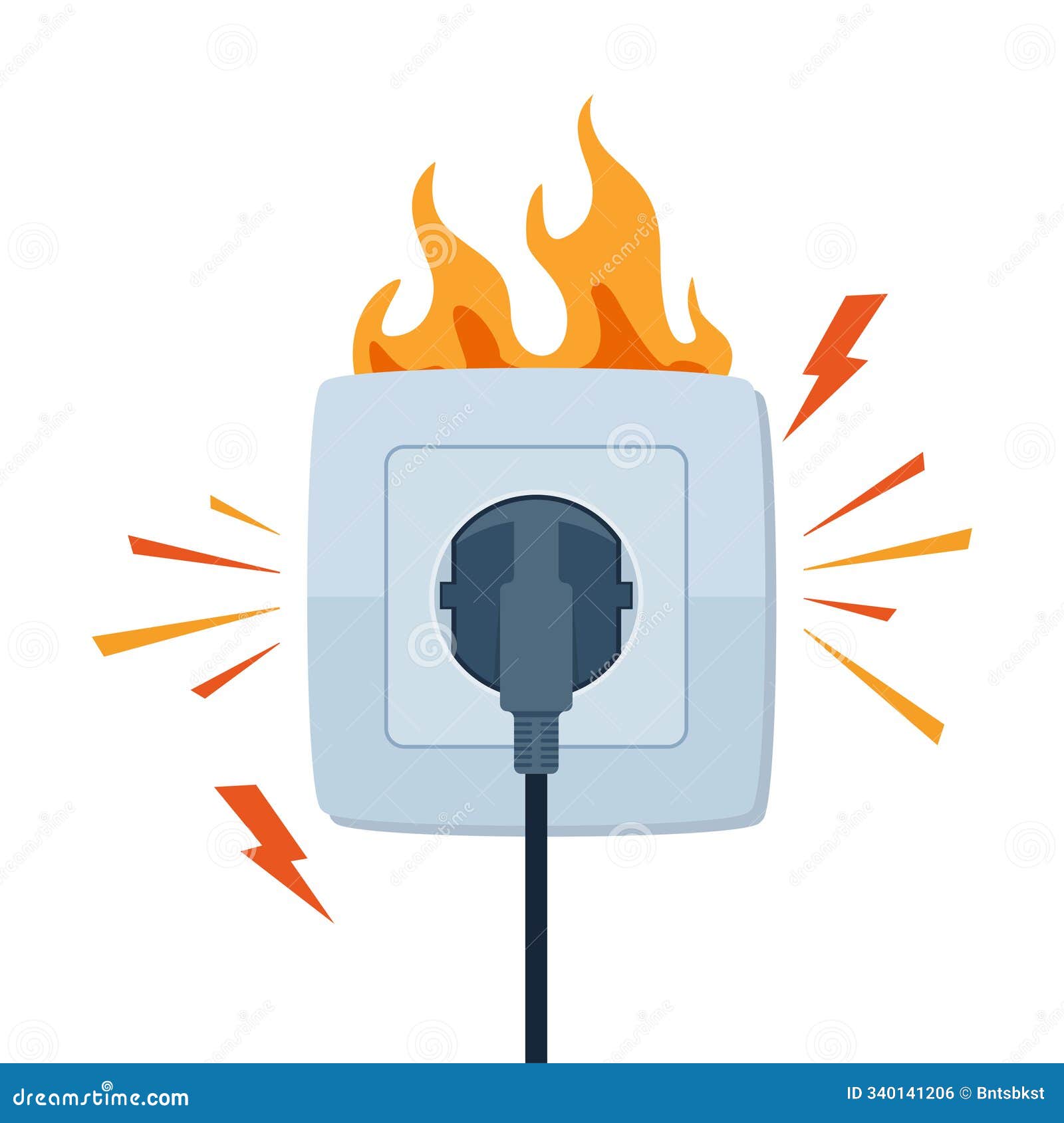 Socket and Plug on Fire from Overload. Electrical Safety Concept. Short ...