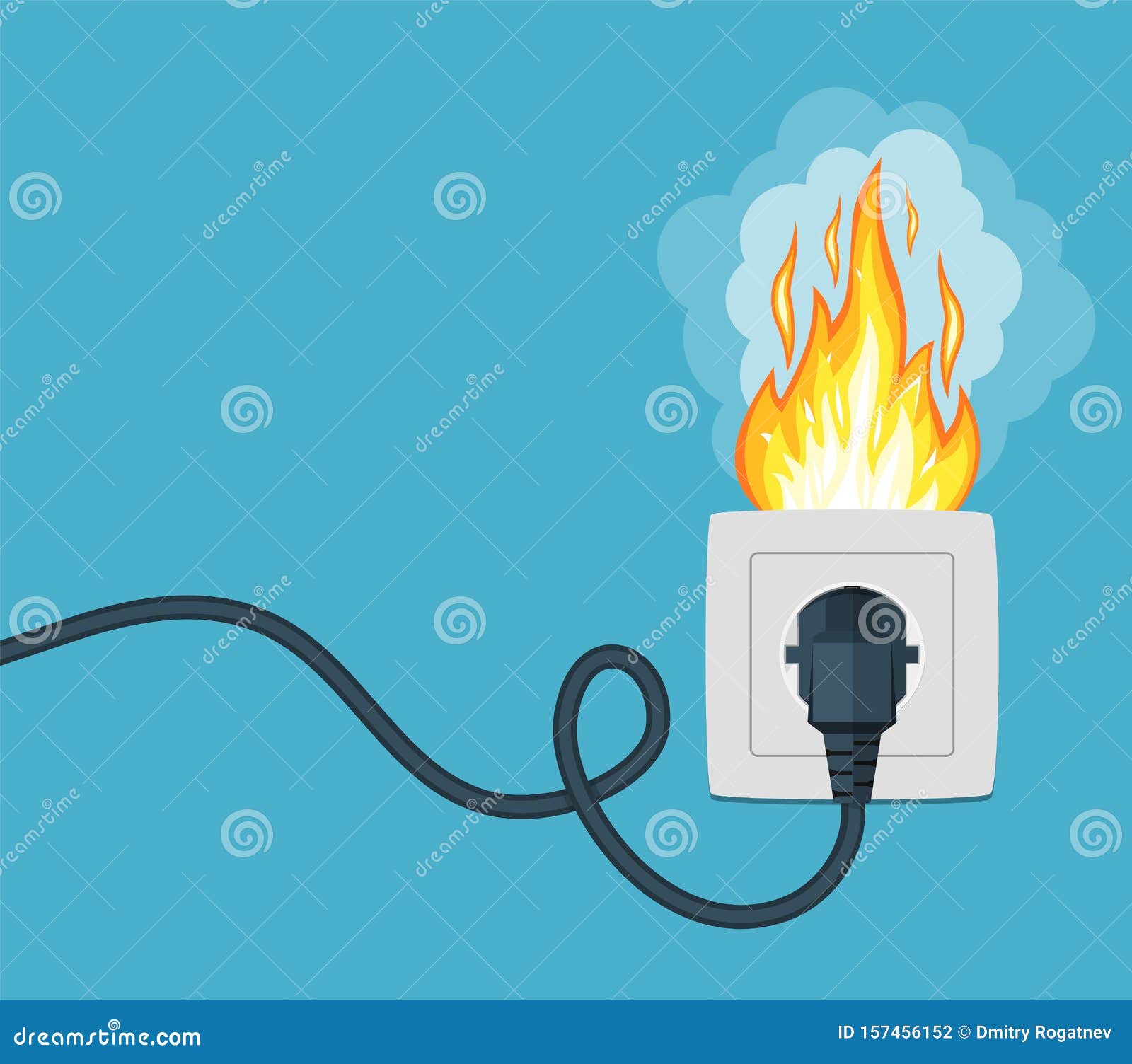 Socket and Plug on Fire from Overload. Stock Vector - Illustration of ...