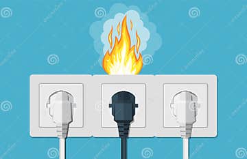 Socket and Plug on Fire from Overload. Stock Vector - Illustration of ...