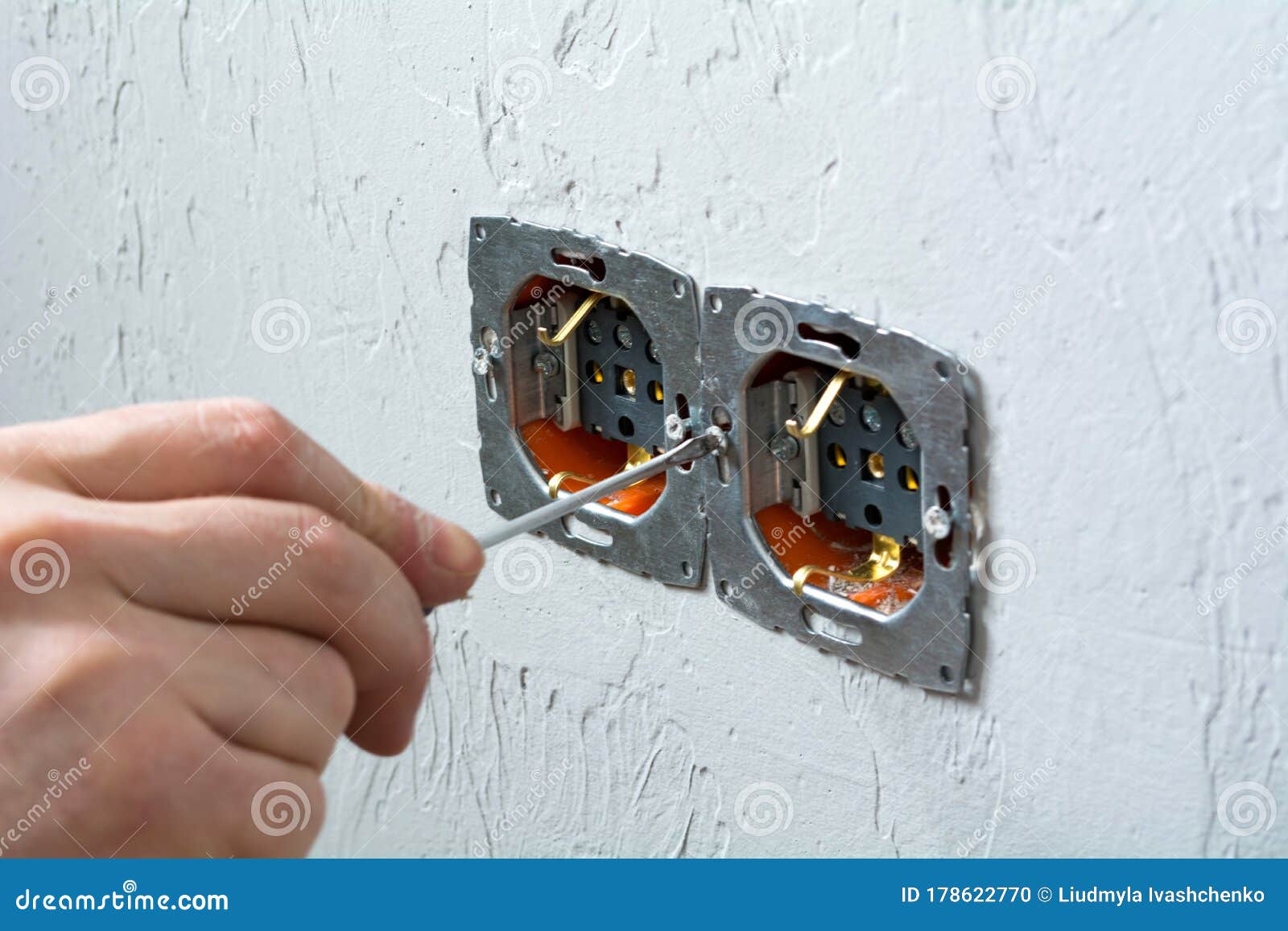 Socket Plug Installation. Disassembled Electrical Outlet in Detonation ...
