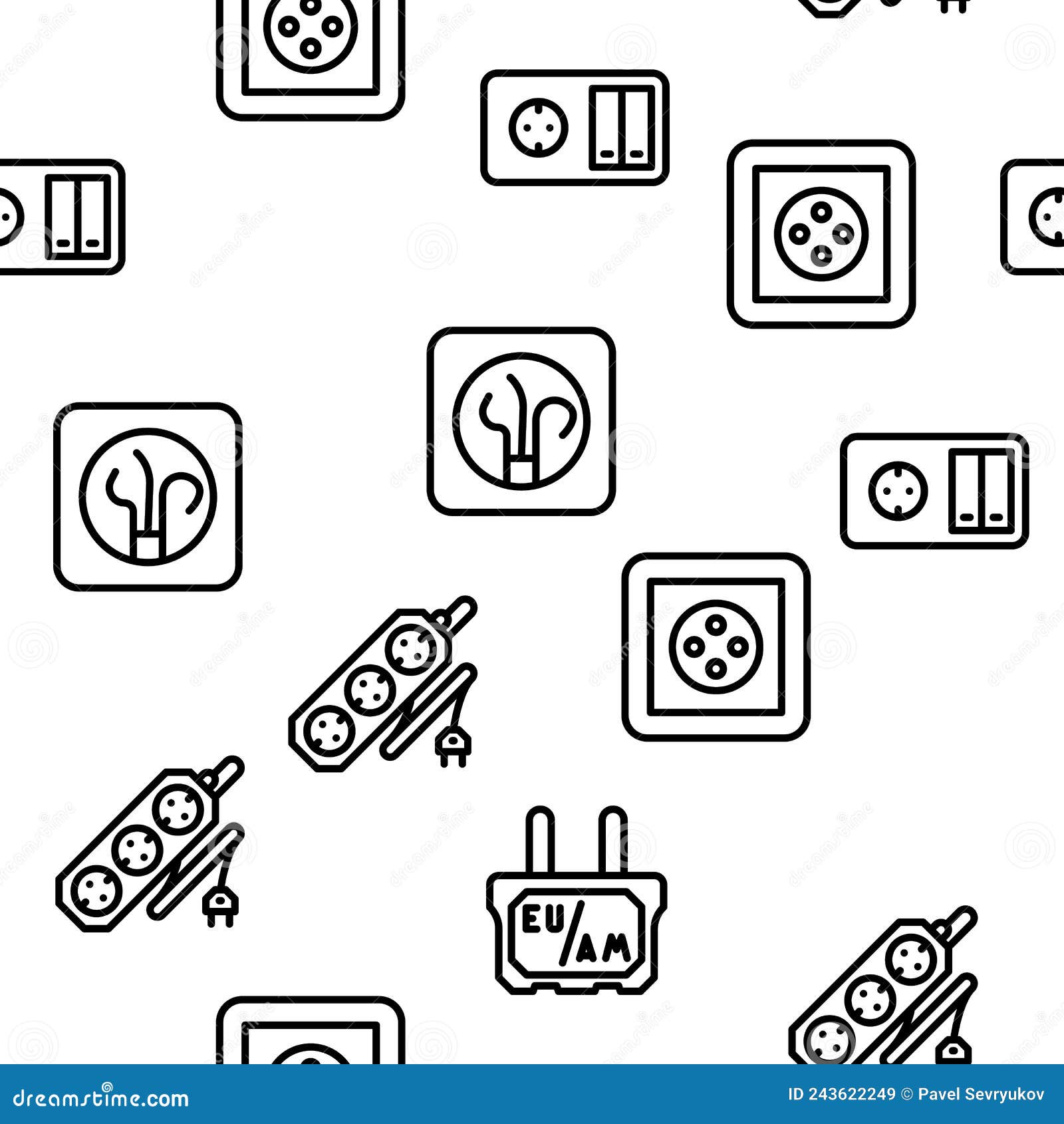 Socket Power Electrical Accessory Vector Seamless Pattern Stock Vector ...