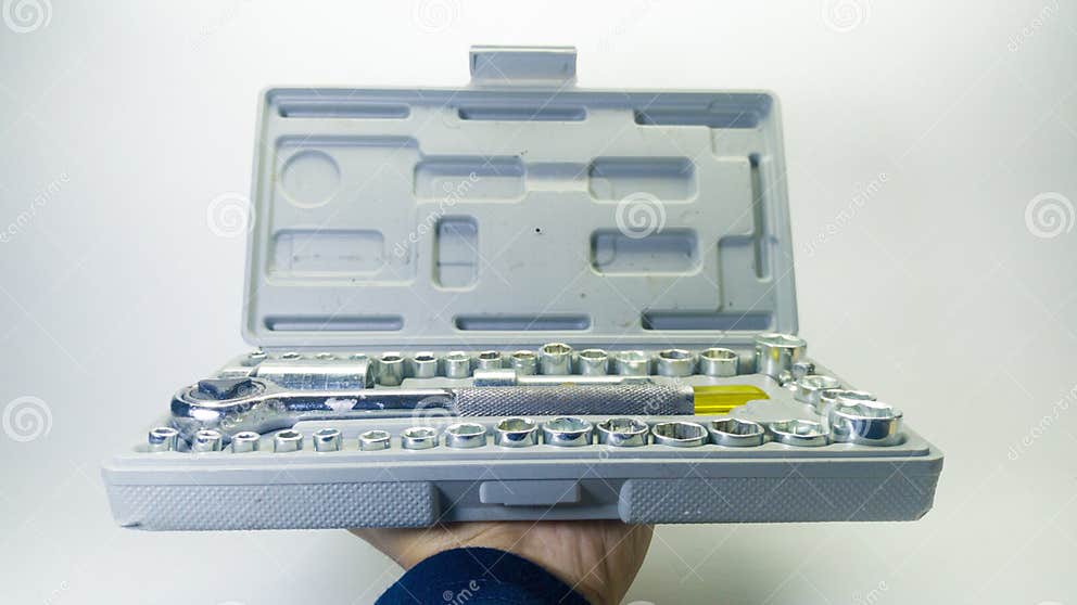 Socket Set, Metal Bits for Socket Wrench Chrome Colored, Selected Focus, on White Background ...