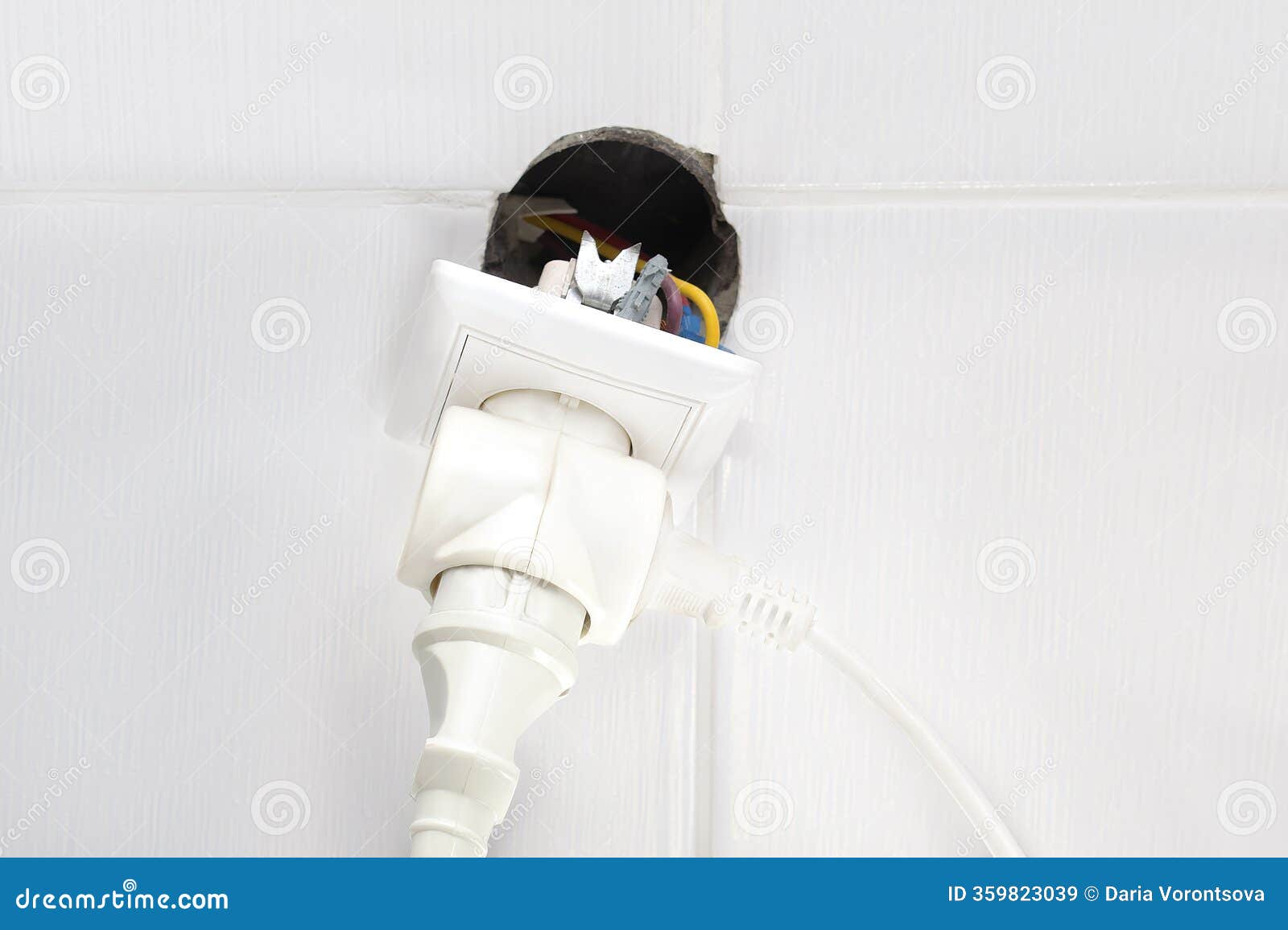 Socket Stick Out of Wall with Cables,connected Devices.load on Power ...