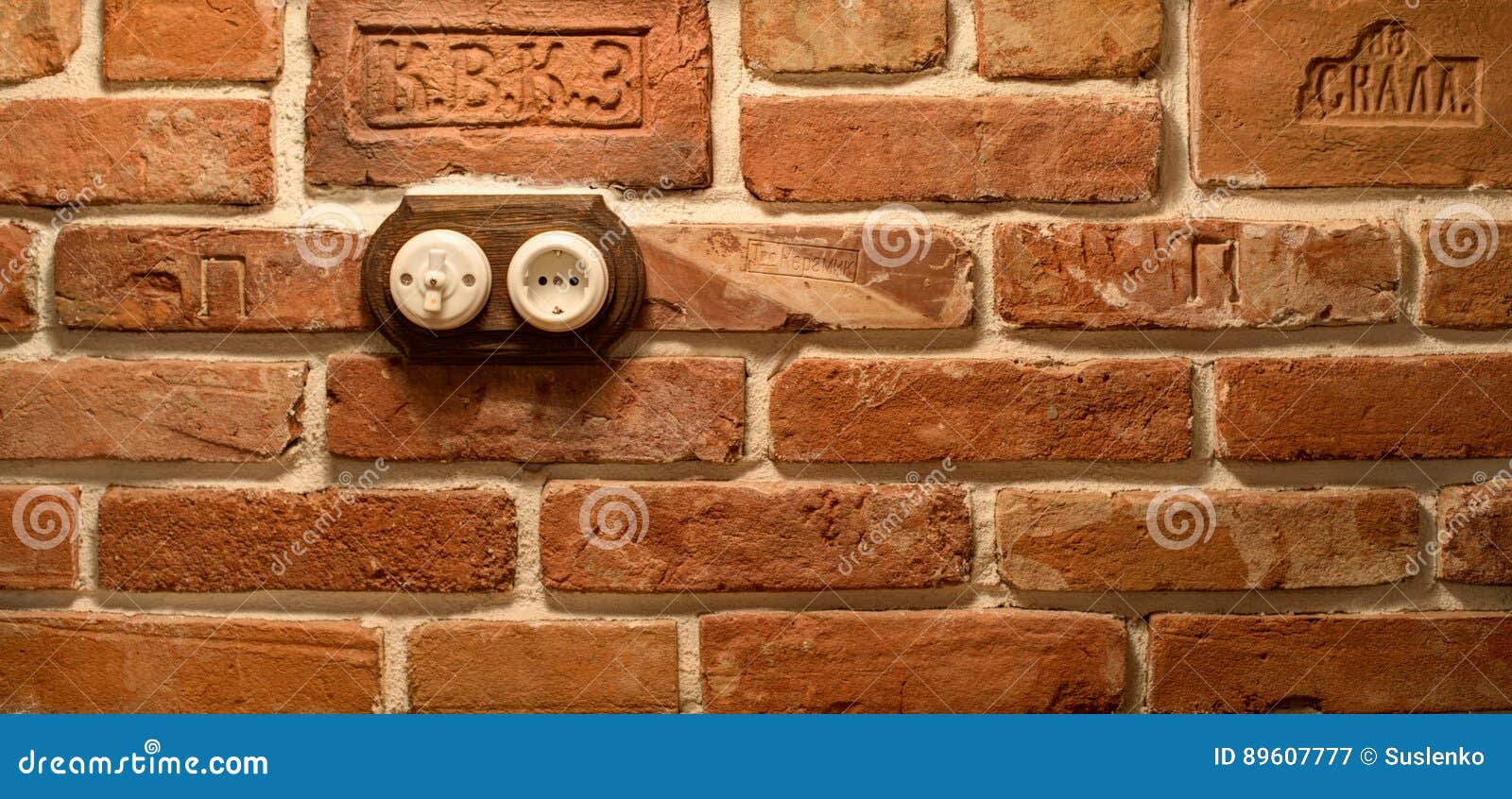 Socket and Switch on a Brick Wall Stock Image - Image of stamp, imprint ...