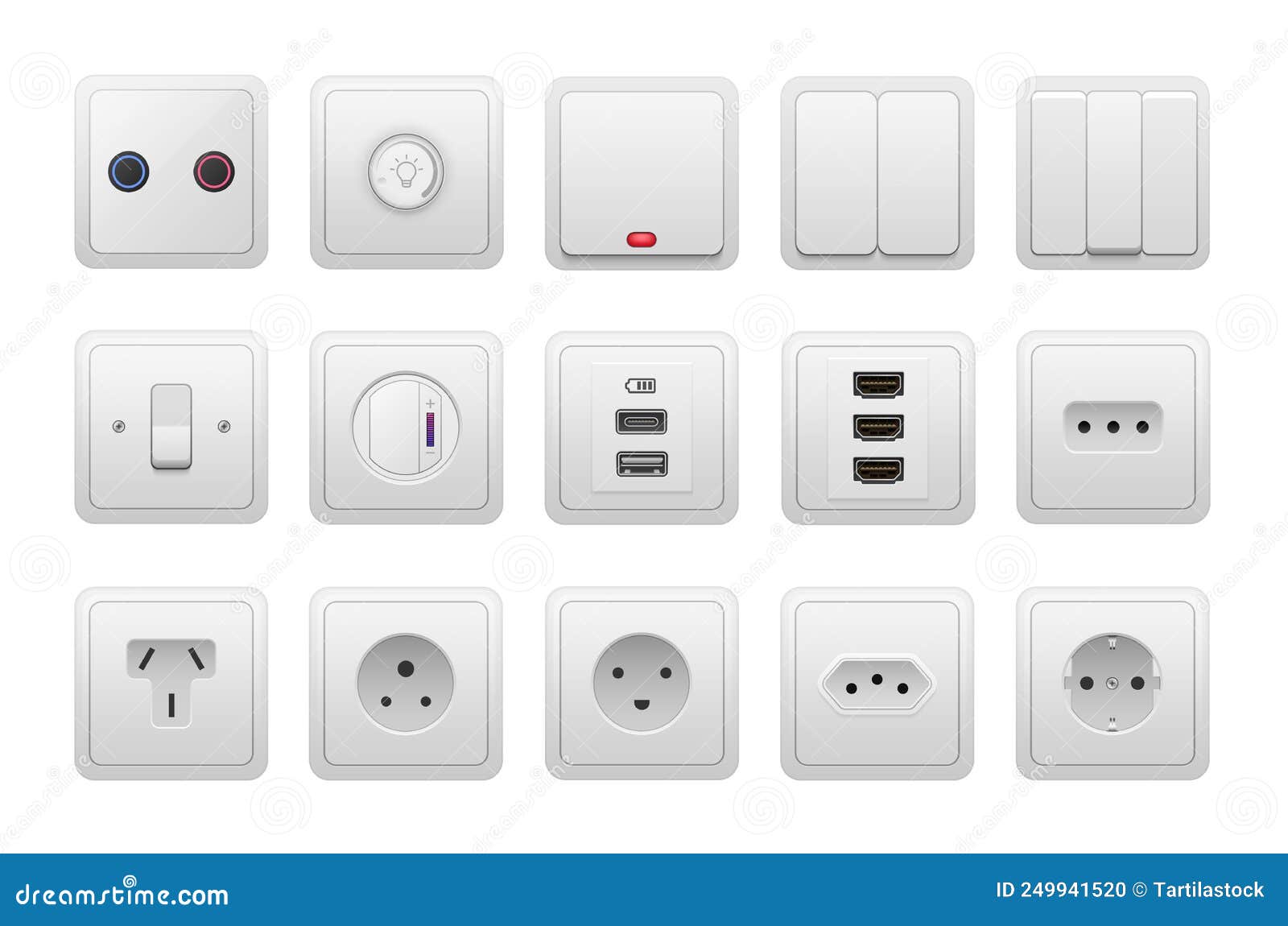 Socket and Switch. Realistic AC Power Equipment, Electric Current Wall ...