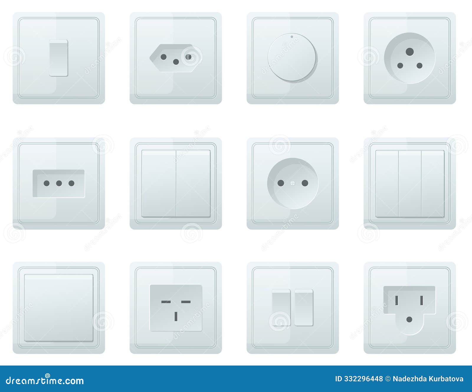 Socket and Switch. Various Type Electrical Connectors. Modern Standard ...