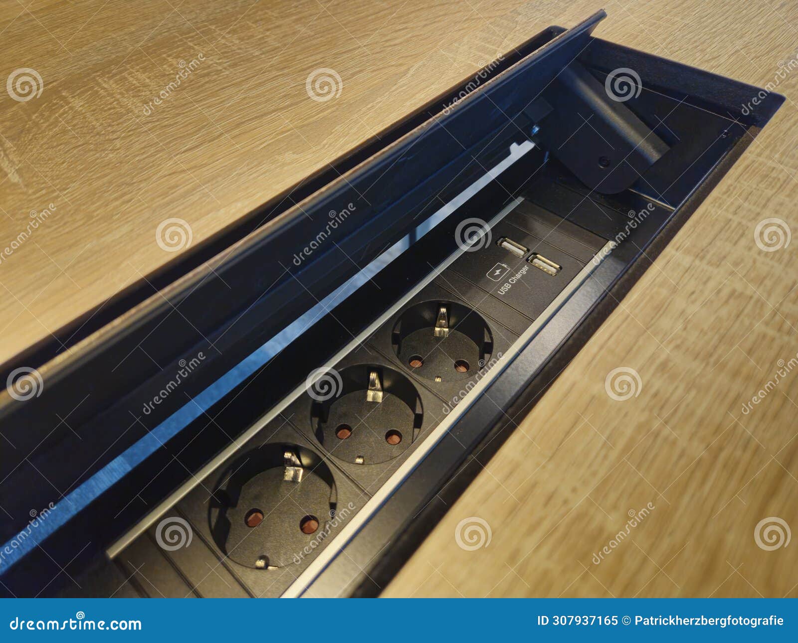 Socket with USB Connection Built into the Desk Stock Image - Image of ...