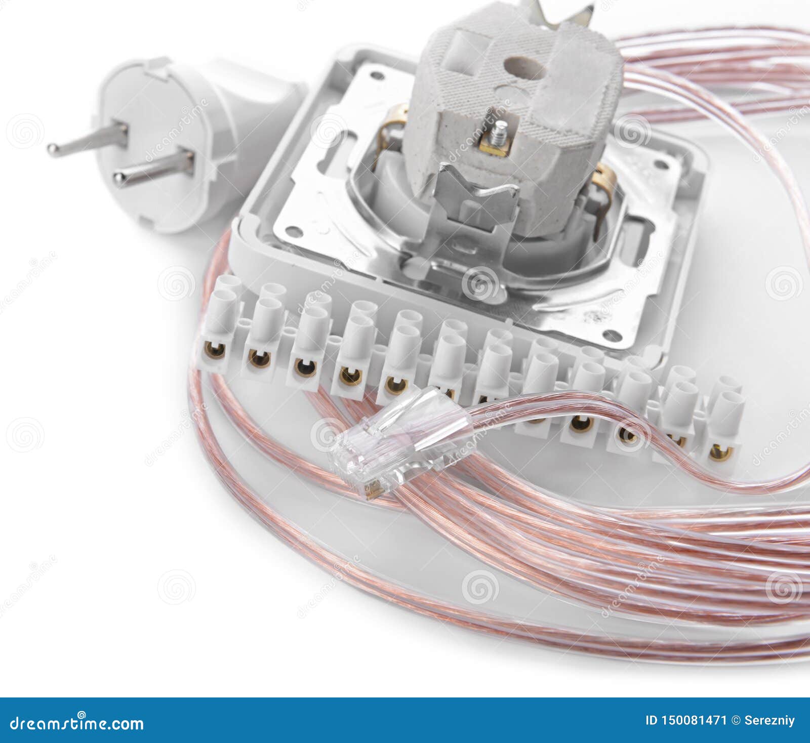 Socket, with Wire and Plug on White Background Stock Image - Image of ...