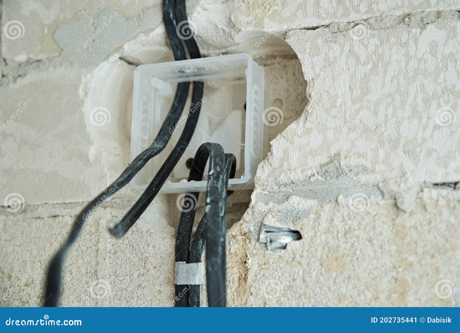 Socket for Wiring in a Concrete Wall. Renovation Concept Stock Image ...