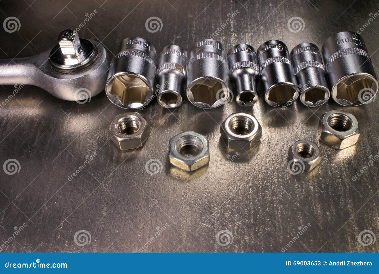 Socket Wrench and Set of Stainless Steel Hex Sockets with Nuts O Stock ...