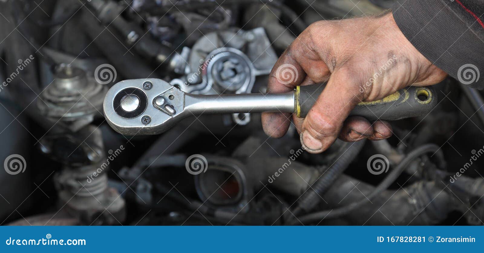Socket Wrench Tool in Mechanic Hand Stock Image - Image of garage ...