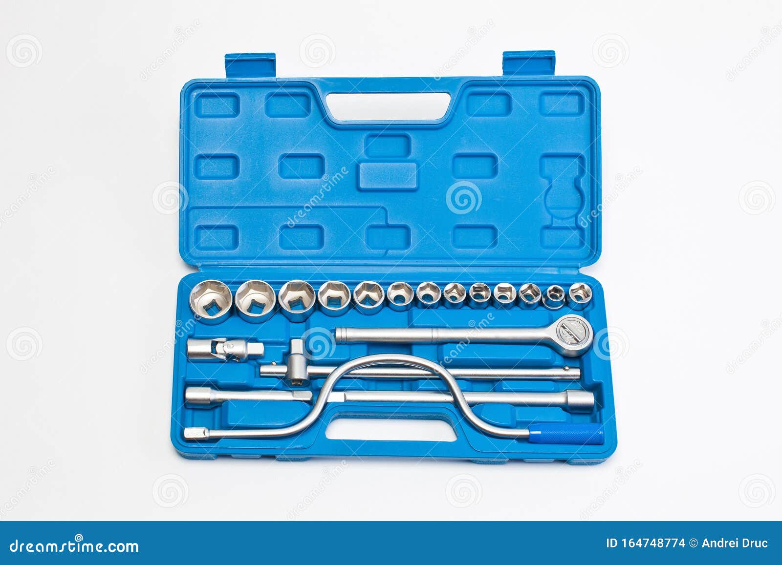 Socket Wrench in Toolbox. New Opened Tool Kit. Mechanic Instruments ...