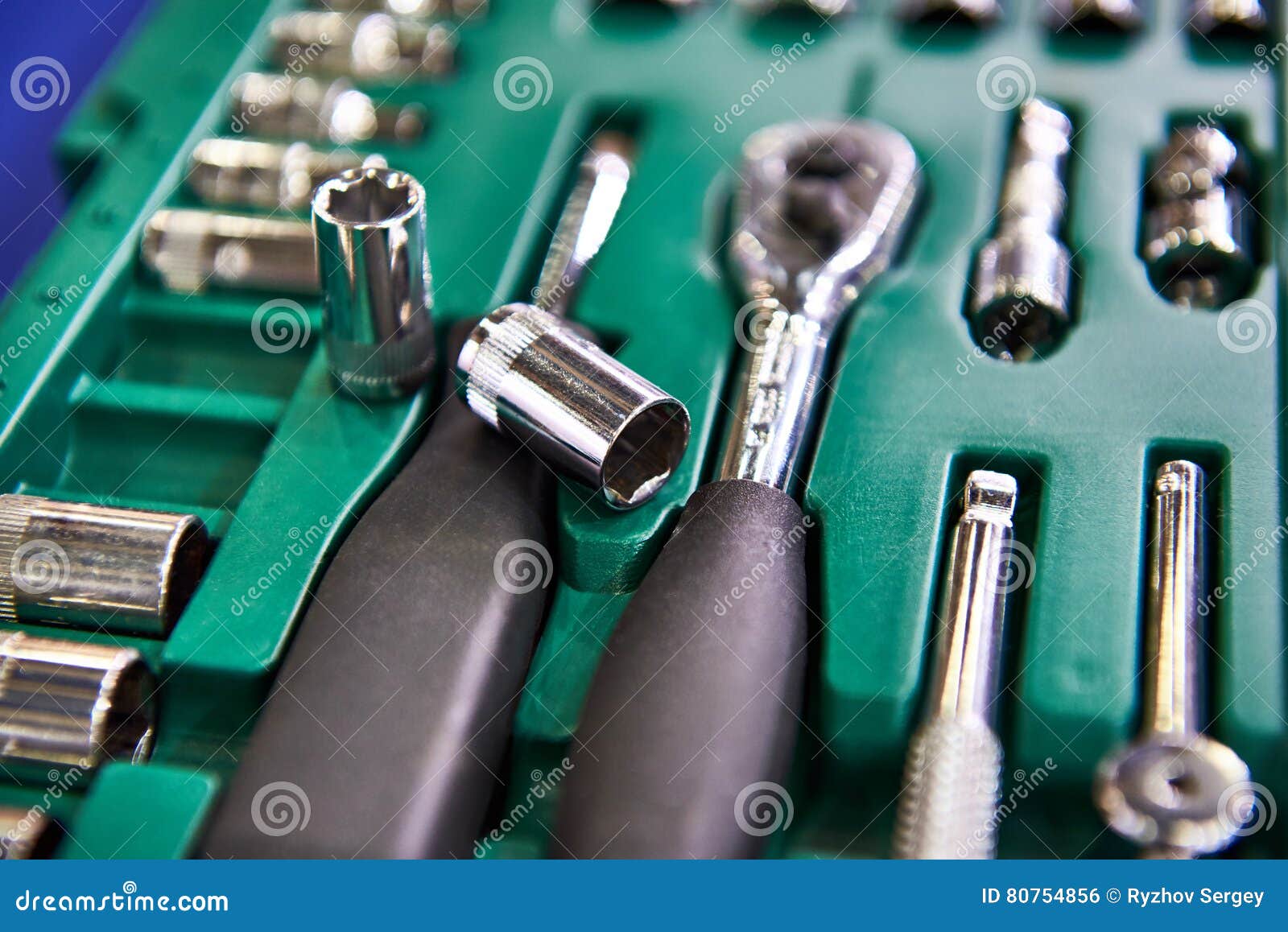 Socket Wrenches in Plastic Box Stock Photo - Image of closeup ...