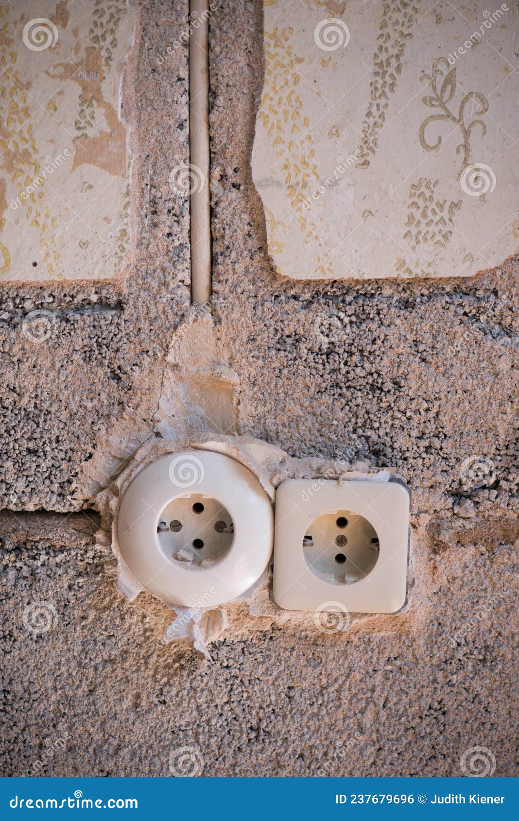 Sockets in an exposed wall stock photo. Image of rustic - 237679696