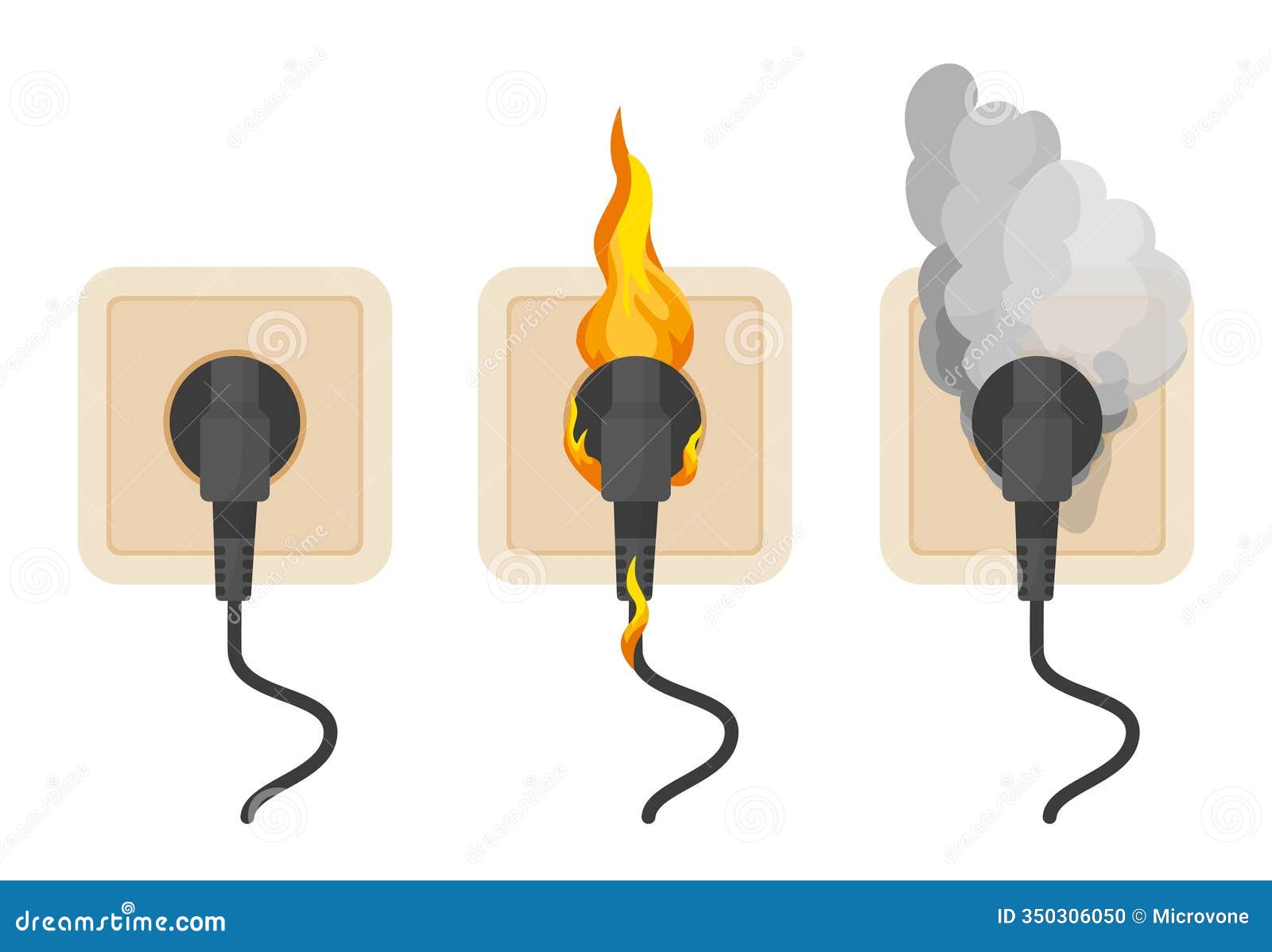 Sockets in Fire. Wiring Problems, Dangerous Situation in Office or Home ...