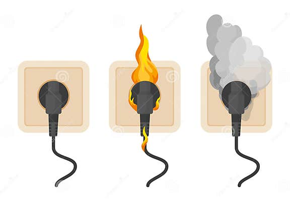 Sockets in Fire. Wiring Problems, Dangerous Situation in Office or Home ...