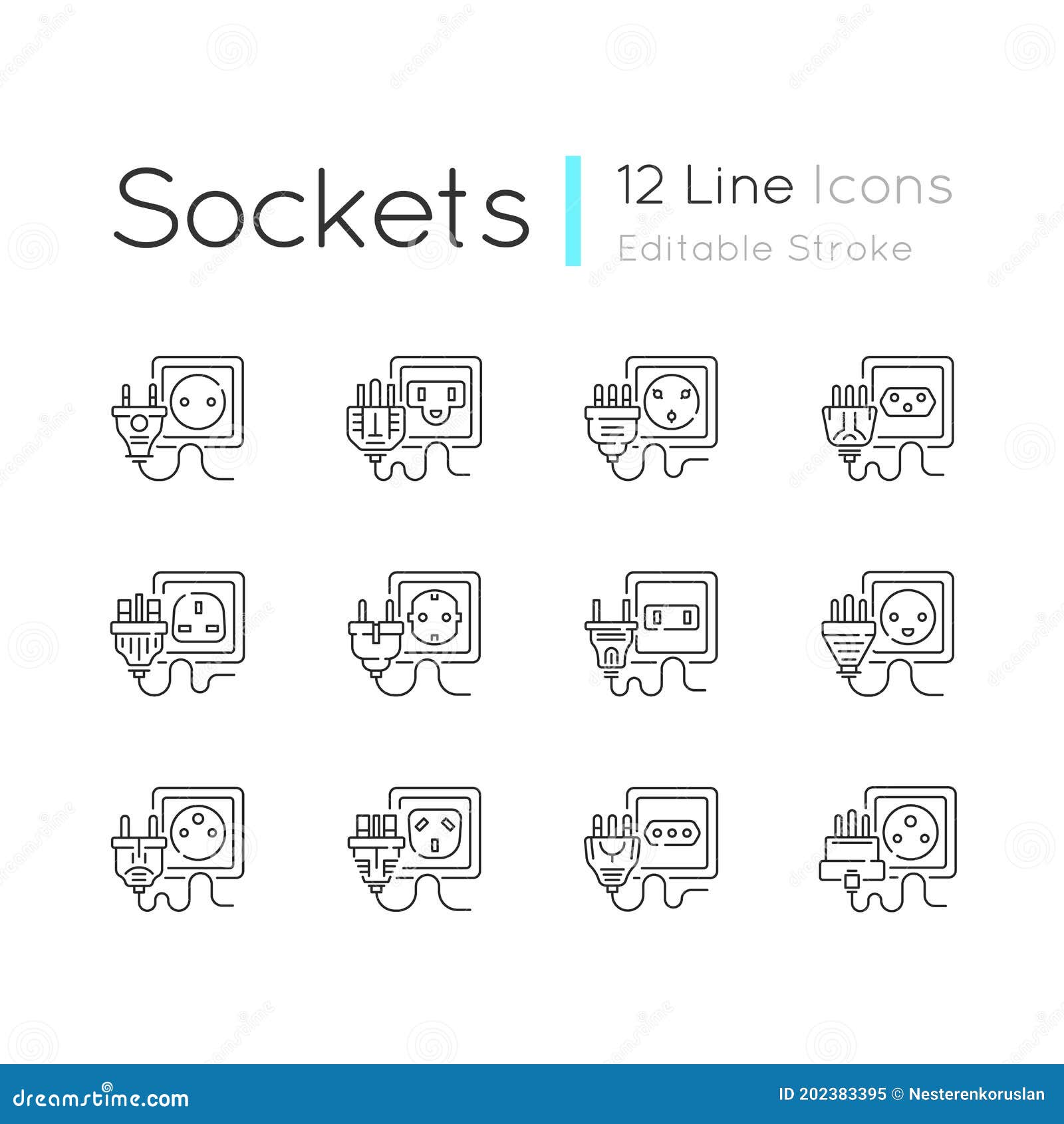 Sockets linear icons set stock vector. Illustration of cable - 202383395