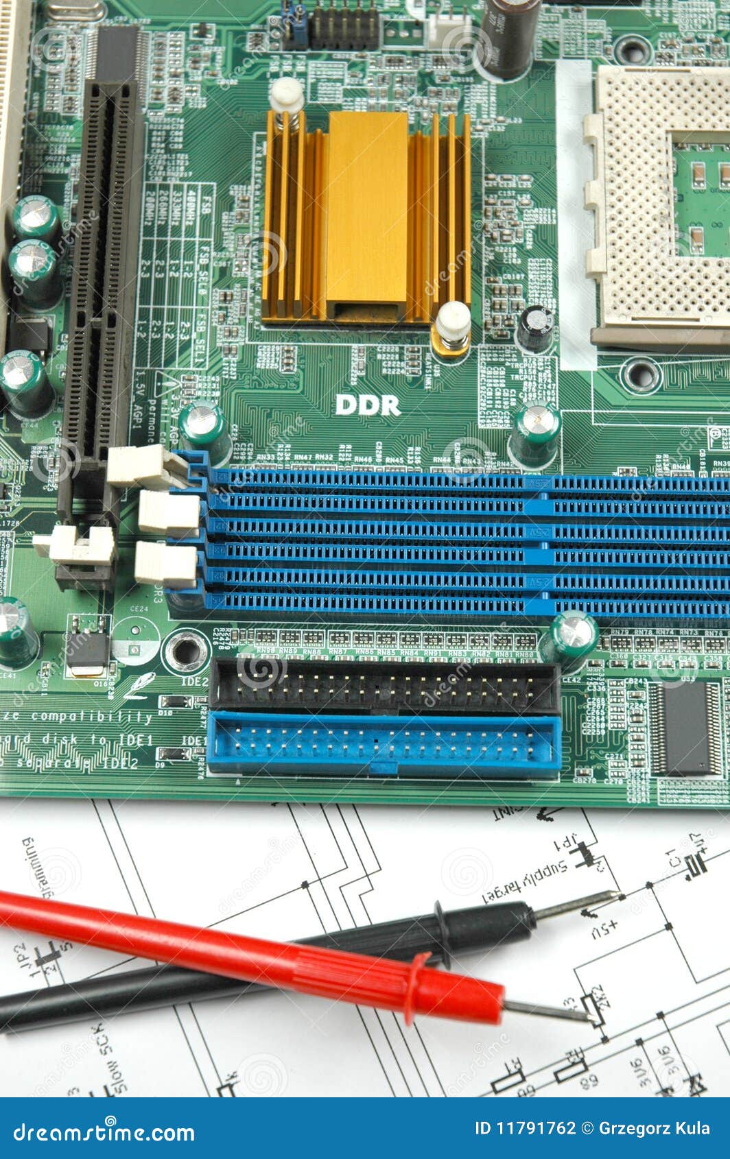 Sockets on Printed Circuit Board Stock Photo - Image of microcircuit ...
