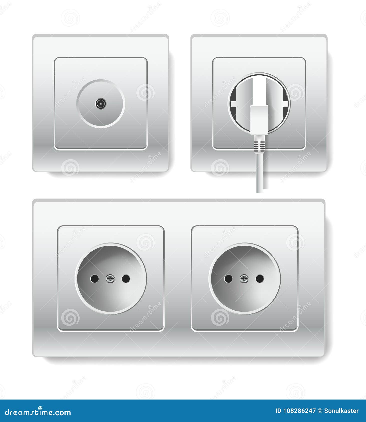 Socket Electirc Outlets And Cable Power Inlets Vector 3D Icons ...