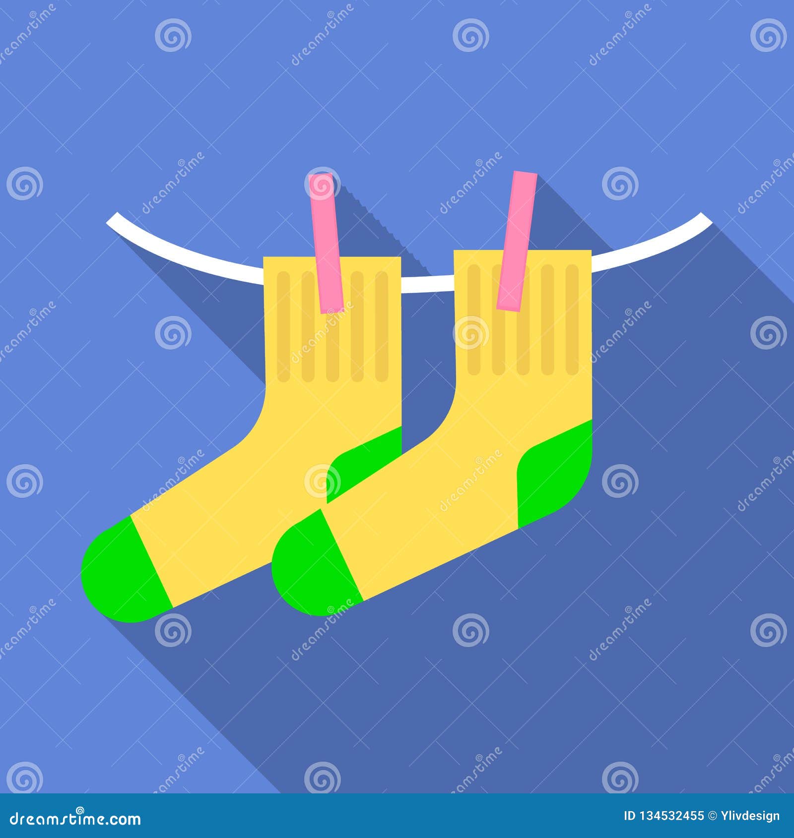 Socks at Drying Icon, Flat Style Stock Vector - Illustration of foot ...
