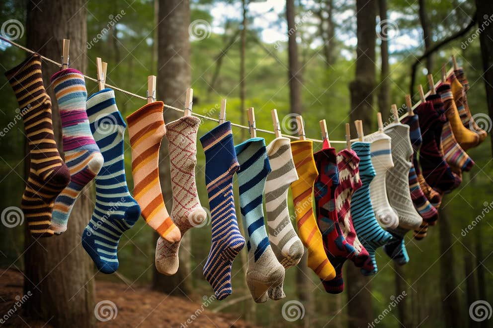 Socks Forming a Pattern on a Clothesline Stock Image - Image of ...