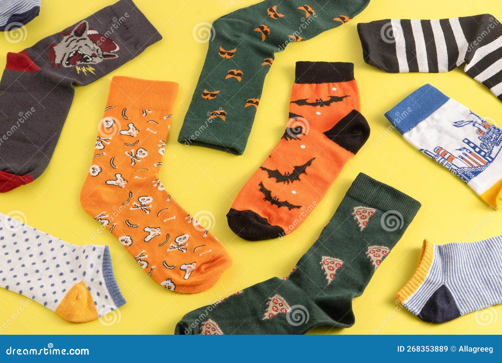 Socks Pattern. Bright Cheerful Sock without a Pair Top View. a Set of ...