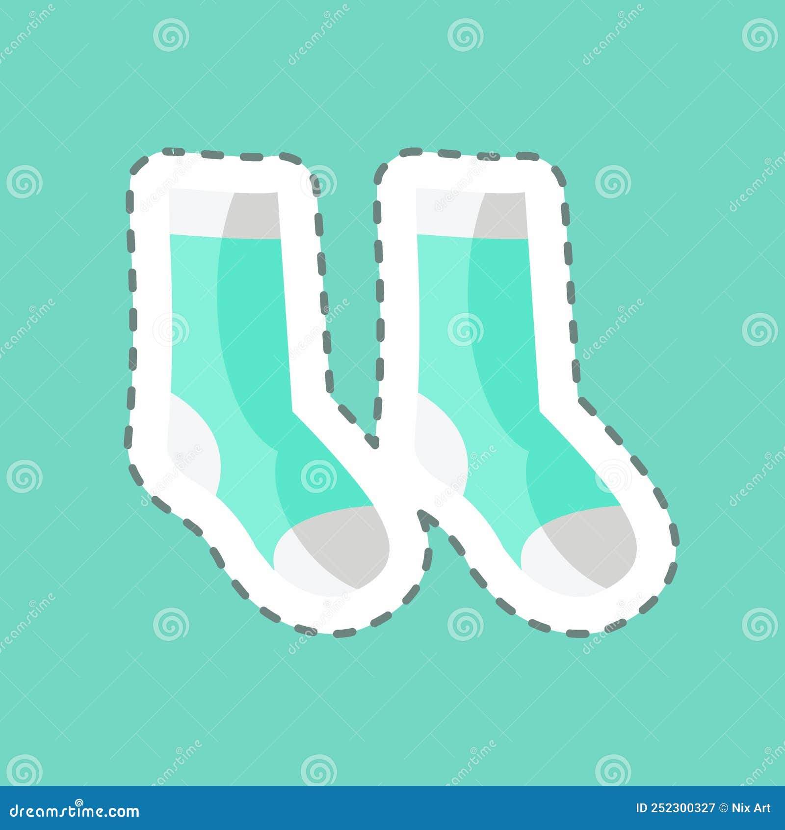 Socks Sticker in Trendy Line Cut Isolated on Blue Background Stock ...
