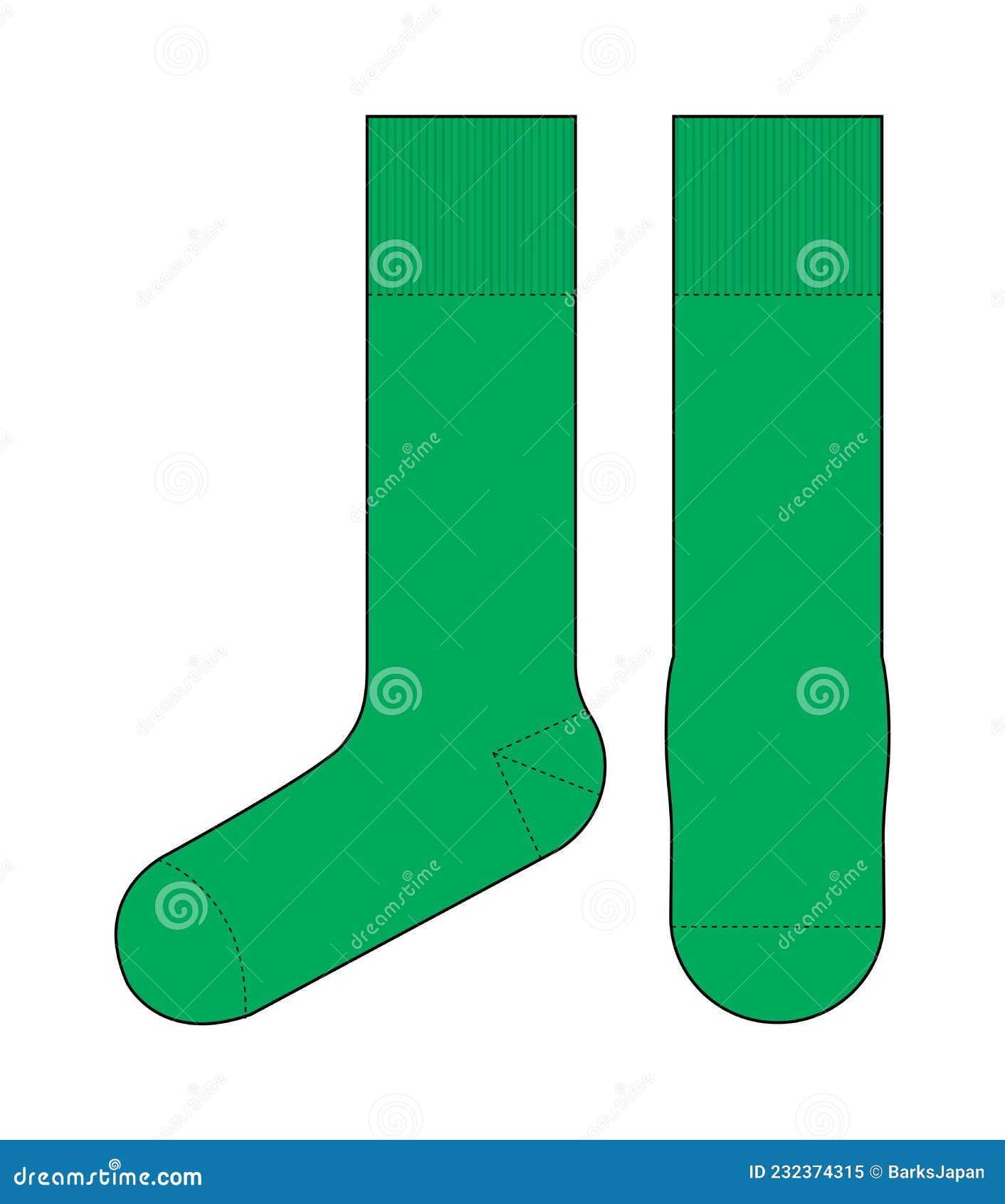 Socks Template Vector Illustration Front & Side View | Green Stock ...
