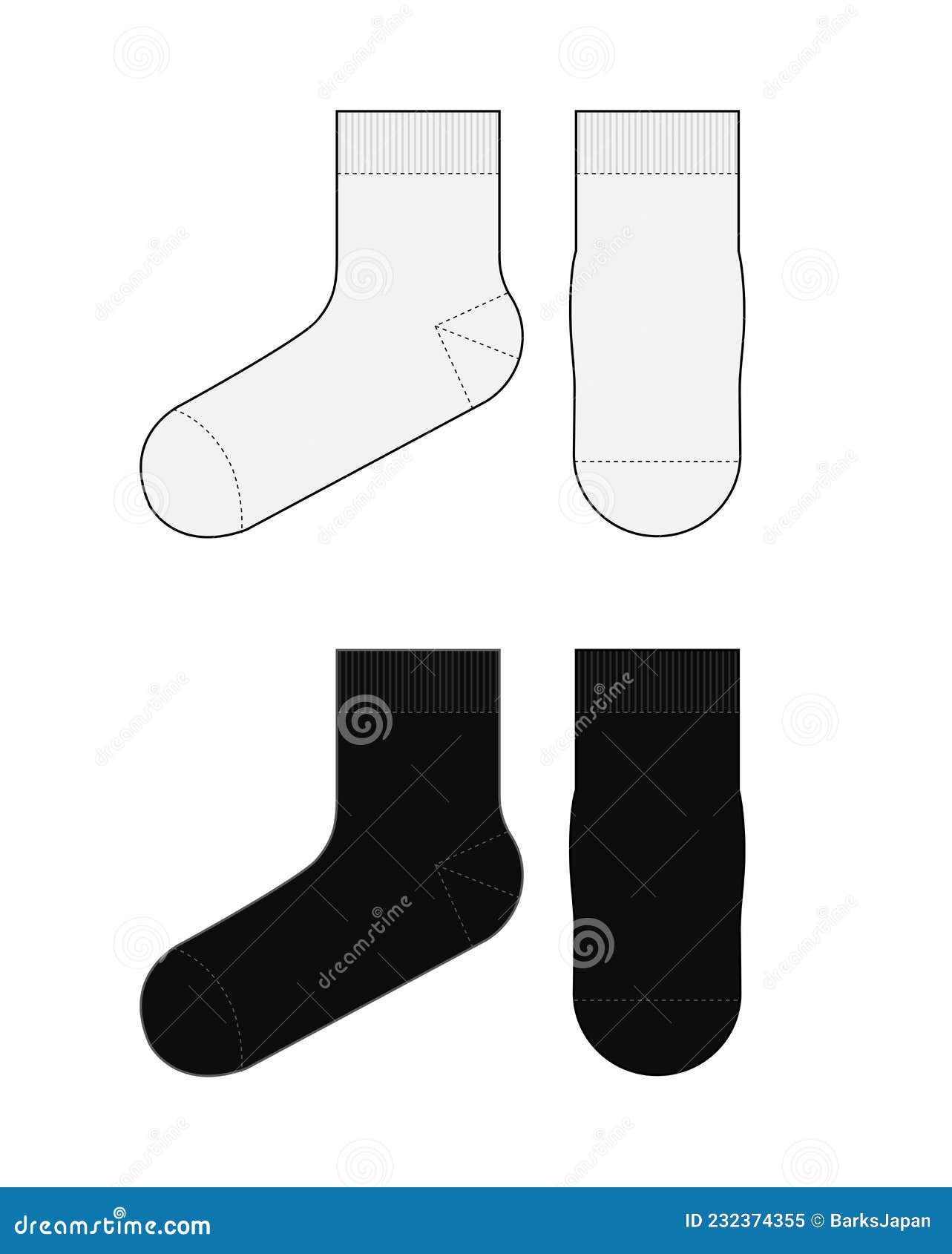 Socks Template Vector Illustration Set Front & Side View Stock Vector ...