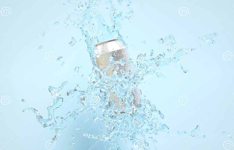 Soda Can with Water Splash on Blue Background Stock Illustration ...