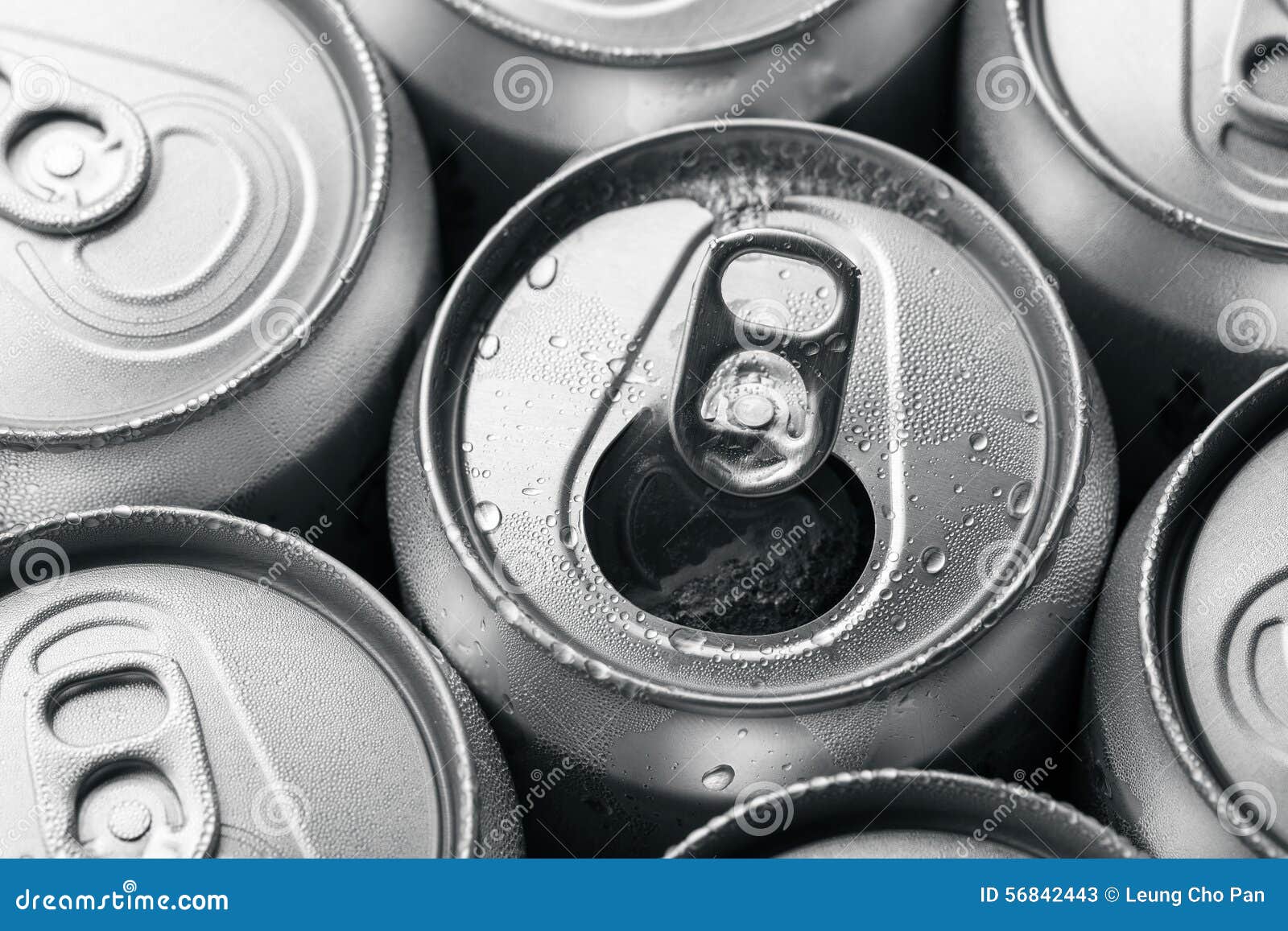 Soda cans with one opened stock image. Image of detail - 56842443