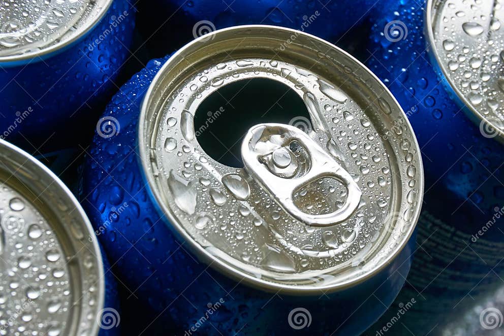 Soda Cans with Open Pull Tab and Condensation Stock Image - Image of ...