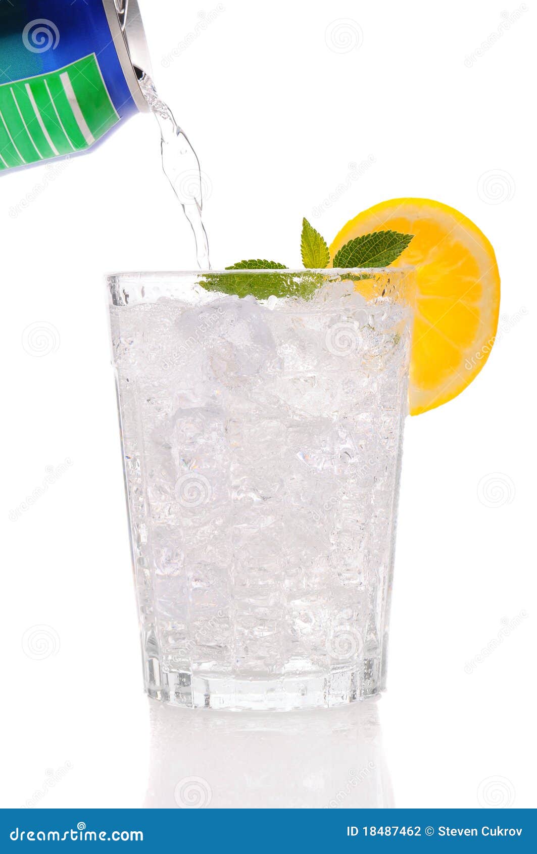 Soda Pouring from a Can into a Glass. Stock Photo - Image of water ...