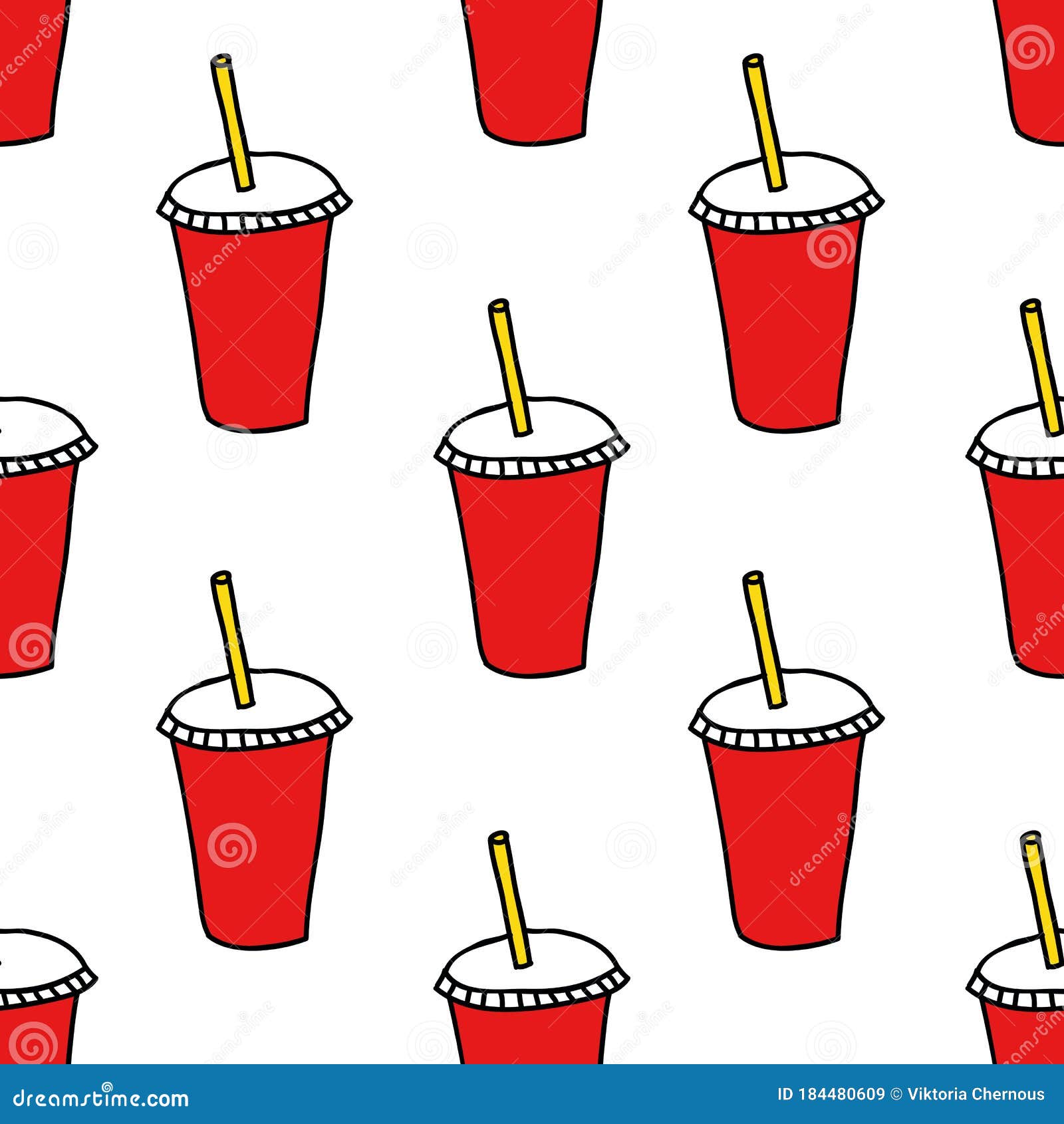 Soda Take Away Cup Seamless Doodle Pattern Stock Illustration ...