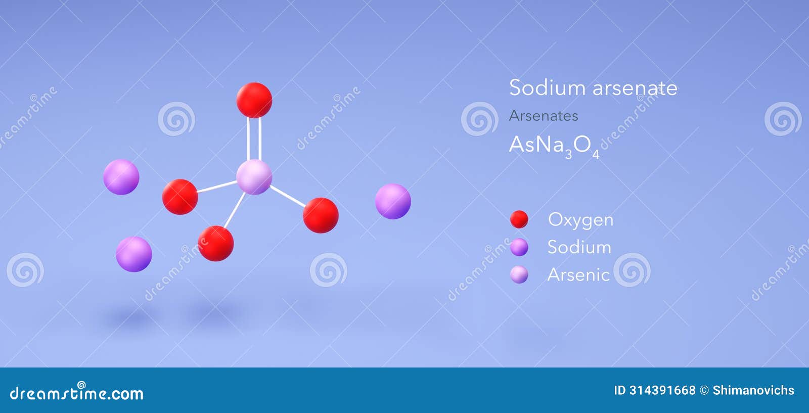 Sodium Arsenate Molecule, Structural Chemical Formula, Ball-and-stick ...