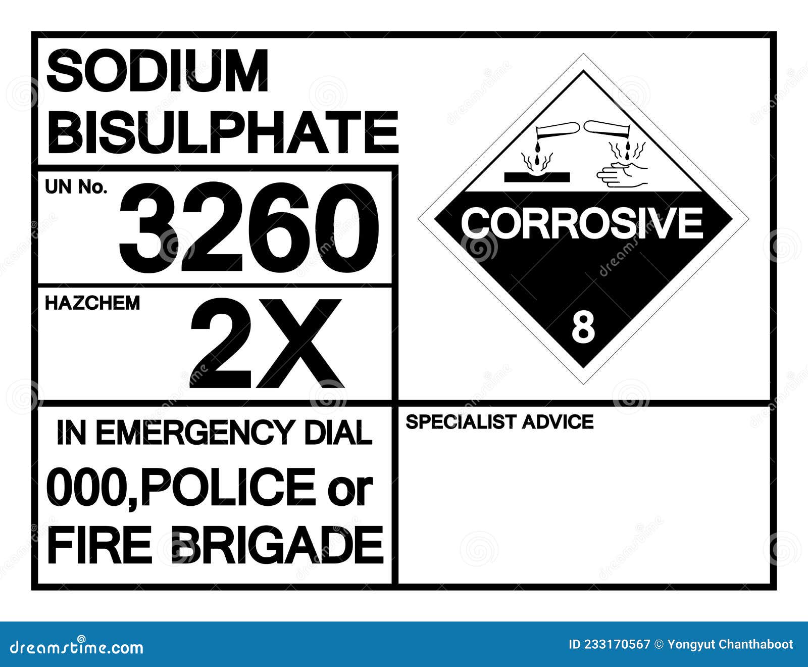 Sodium Bisulphate UN3260 Symbol Sign, Vector Illustration, Isolate on ...