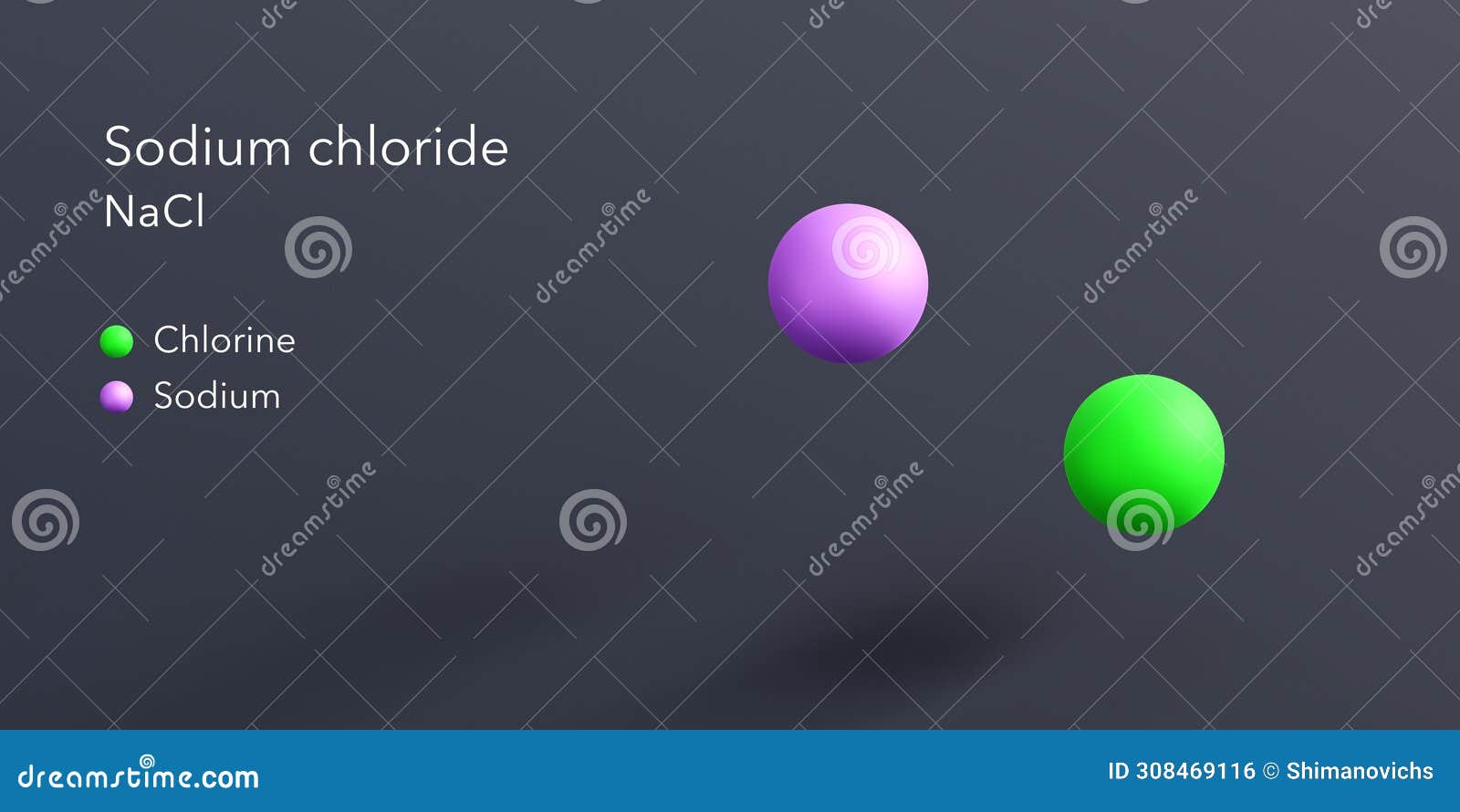 Sodium Chloride Molecule 3d Rendering, Flat Molecular Structure With ...