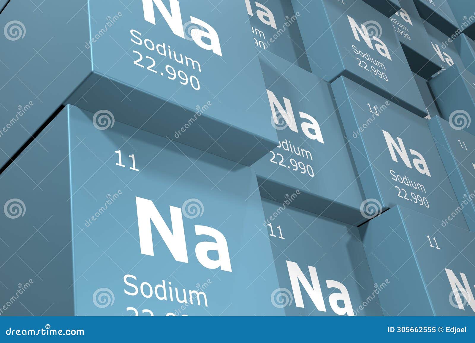 Sodium, 3D Rendering Background of Cubes of Symbols of the Elements of ...