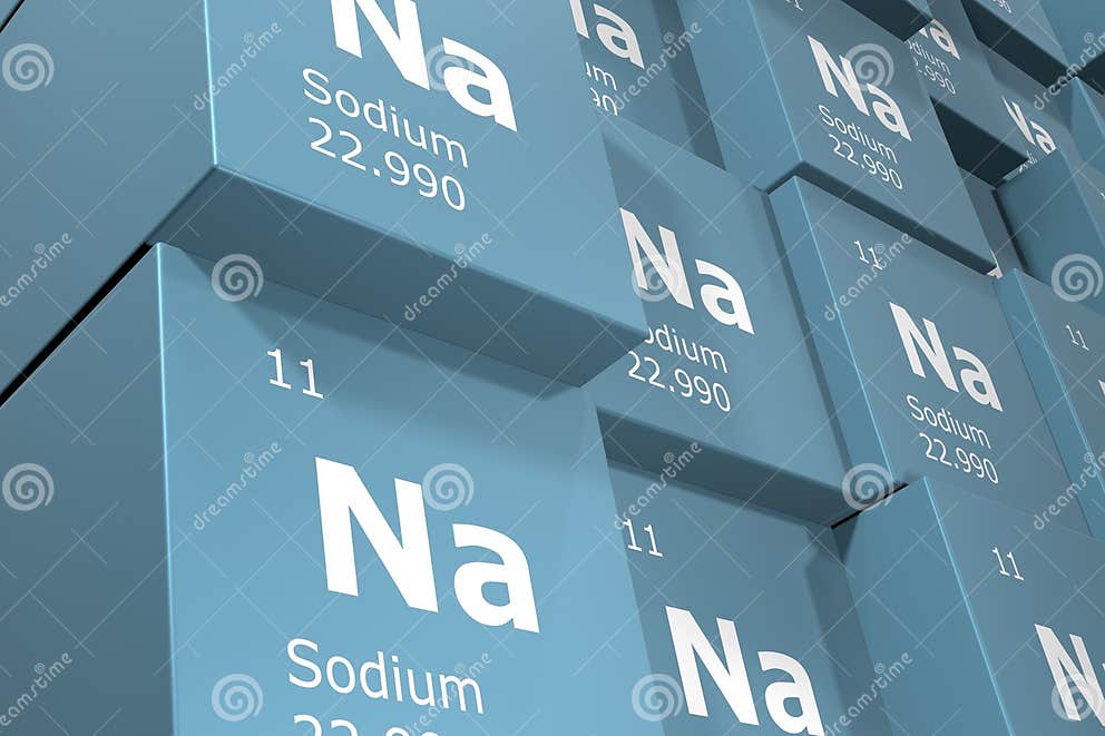 Sodium, 3D Rendering Background of Cubes of Symbols of the Elements of ...